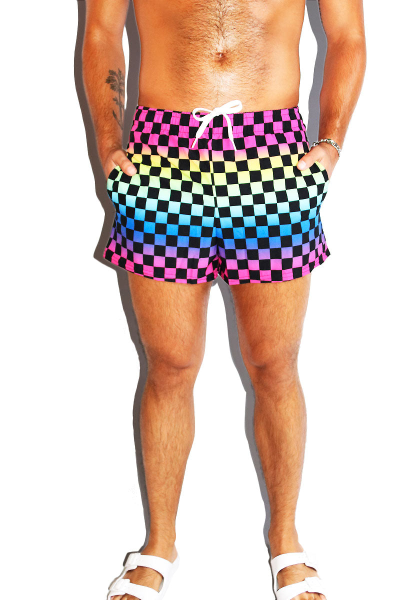 Rainbow Checkers All Over Active Shorts- Multi – Marek+Richard